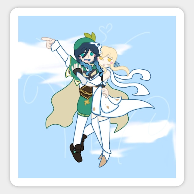 Venti and Lumine floating (Genshin Impact) - Venti - Sticker | TeePublic
