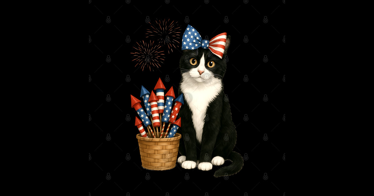 4th Of July Cat and Fireworks Design for Men Women Kids - Fireworks Cat ...