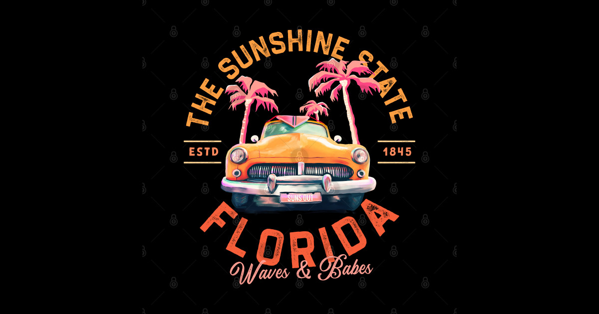 Florida, The Sunshine State Retro Summer Surf & Travel Art - Florida ...