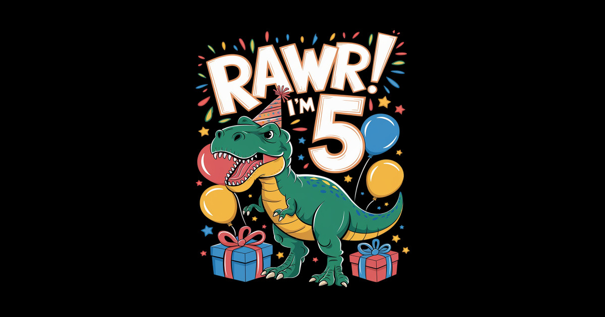 Kids 5 Year Old 5th Birthday Boy T Rex Dinosaur - Kids 5 Year Old 5th Birthday Boy T Rex ...