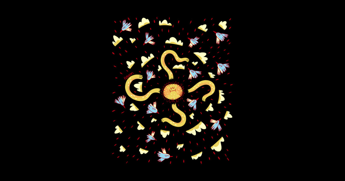 Derpy sun mandala with birds - Cute Sun - Sticker | TeePublic