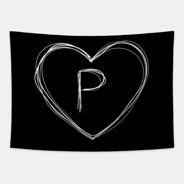 Letter P with heart frame in lineart style - Initial - Tapestry | TeePublic