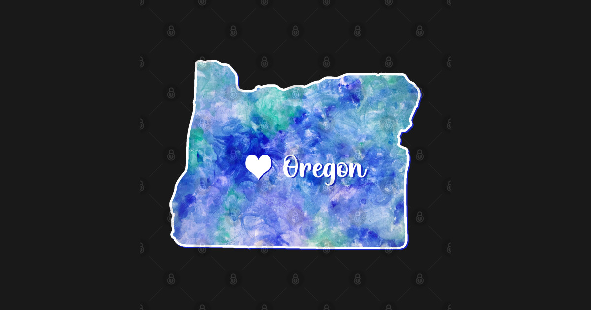 Oregon state map USA heart watercolor blue watercolour - Oregon Map - T ...