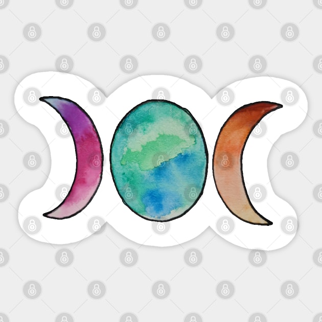 Triple moon goddess symbol in rainbow colors watercolor painting ...