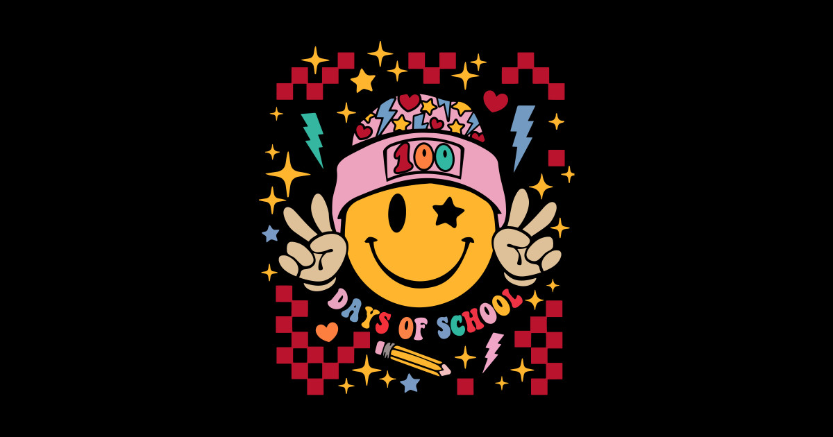 100 Days of School, Groovy 100 Days Of School, School 100th Day, Retro ...