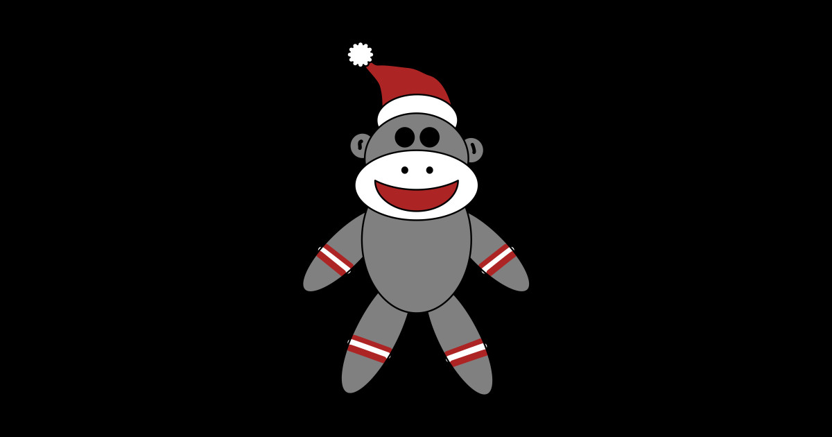 Cute Sock Monkey With Santa Hat Christmas on Blue - Christmas Sock ...