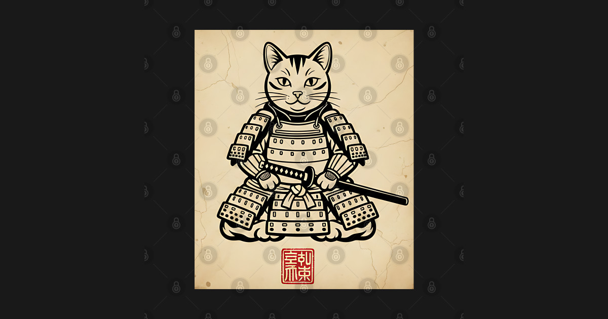 Samurai Cat Loyalty Kanji Japanese Ink Art - Japanese Cat - Hoodie ...