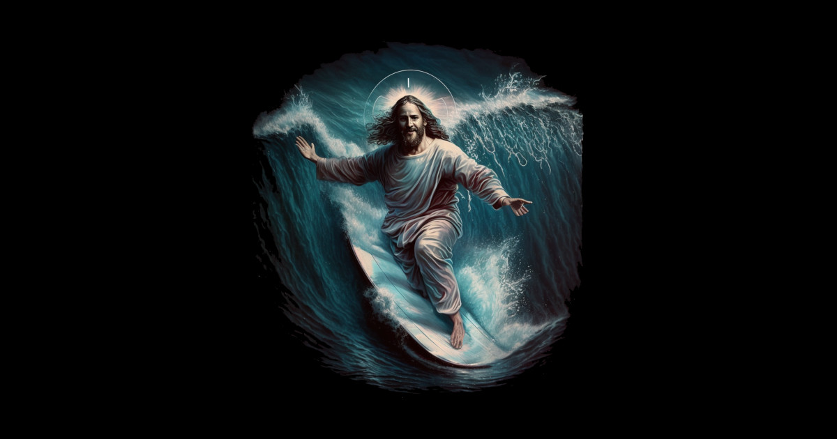 Jesus surfs - Surfing Jesus - Sticker | TeePublic