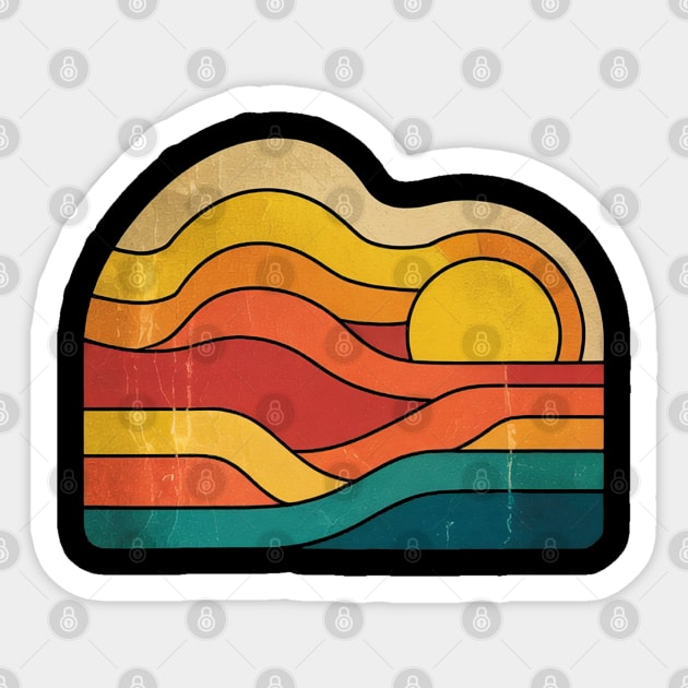 SUNSET RETRO OCEAN WAVES - Ocean Waves - Sticker | TeePublic
