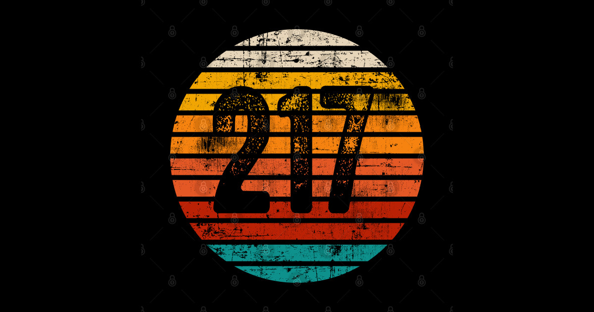 Distressed Vintage Sunset 217 Area Code - 217 Area Code - Sticker | TeePublic
