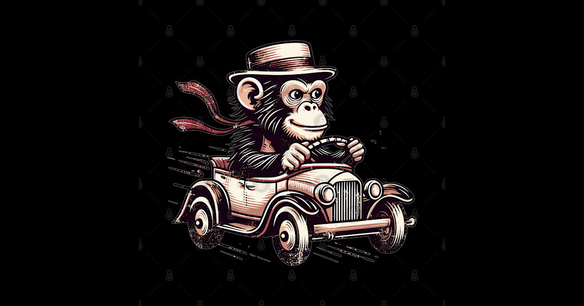 Chimpanzee driving car - Chimpanzee - Sticker | TeePublic