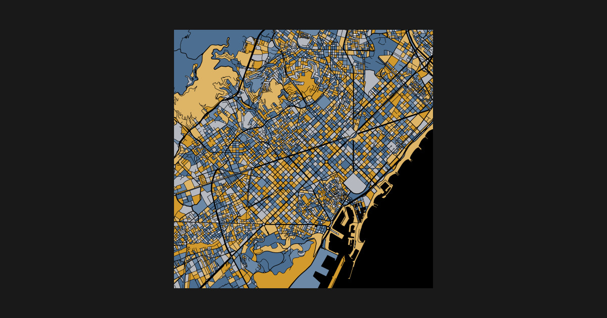 Barcelona Map Pattern in Blue & Gold - Barcelona Map - T-Shirt | TeePublic