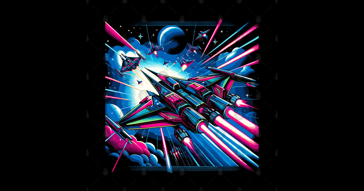 Neon Space Conflict: 80s Galactic Battle - 80s Retro - Sticker | TeePublic