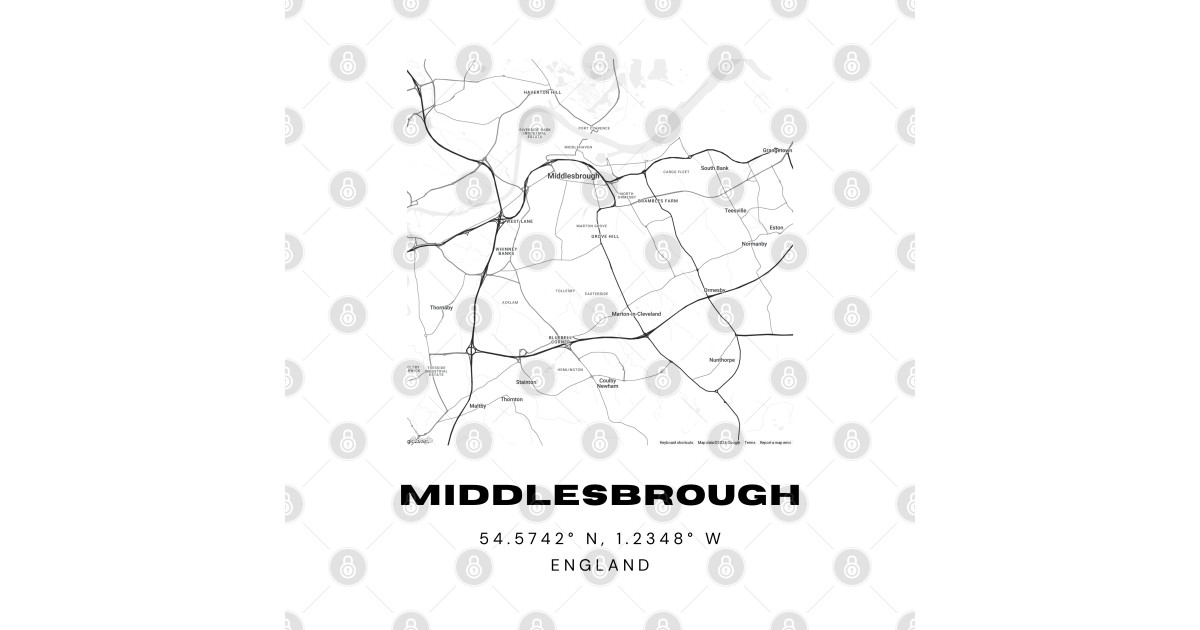 Middlesbrough Coordinates Map | Minimalist Black and White Art ...