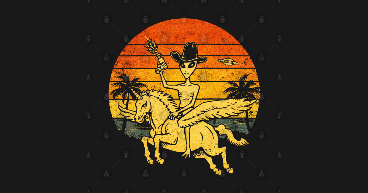 Alien Cowboy Pegasus Retro Sunset Shirt - Alien - T-Shirt | TeePublic