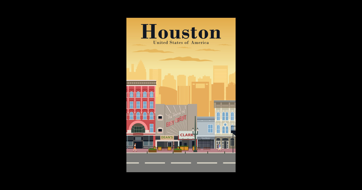 Houston travel poster in a vintage and minimal retro style - Houston ...