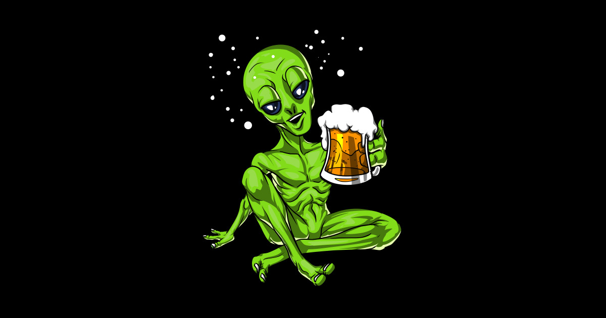 Space Alien Beer Lover - Alien Drinking Beer - T-Shirt | TeePublic