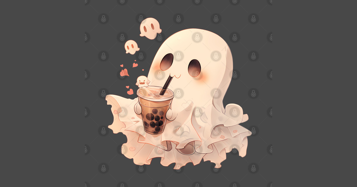 Spooky Sheet Ghost enjoying boba tea on Halloween - Boba Ghost - T ...