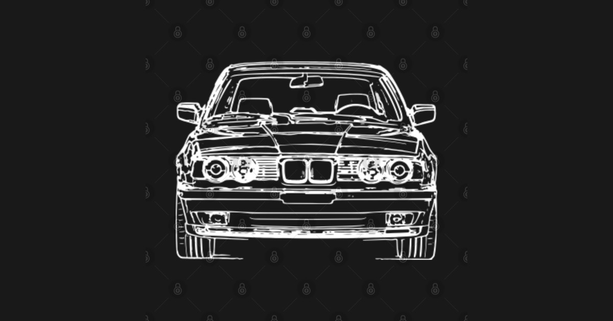 White E34 Car Sketch Art - Bmw - T-Shirt | TeePublic