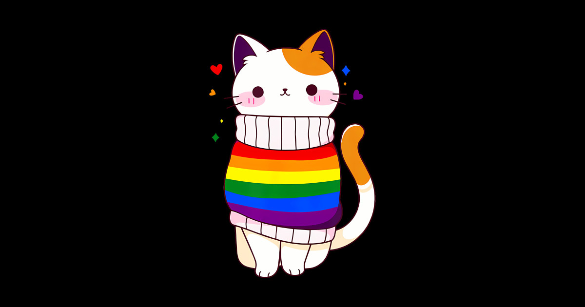 Kawaii Lgbtq Cat With Rainbow Flag Lgbtq Pride - Kawaii Cat - Sticker ...