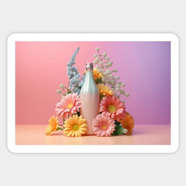 Pastel colors, flowers & bottle - Pastel Colors - Sticker | TeePublic