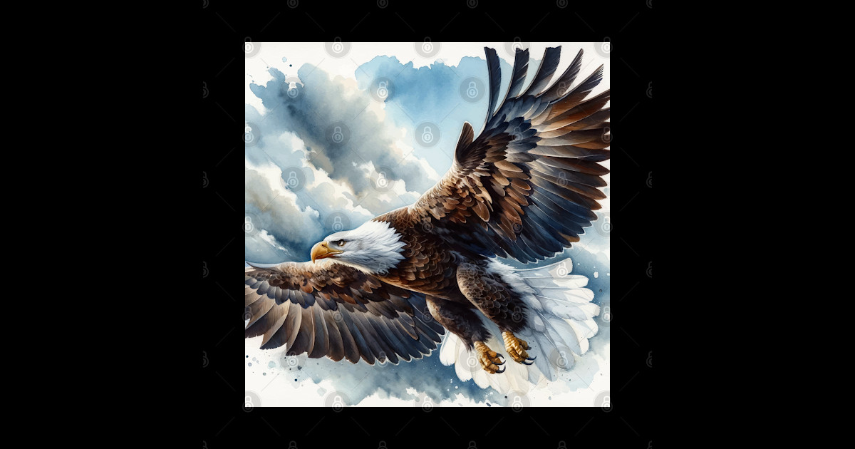 Sovereign Skies: Majestic Bald Eagle Watercolor - Bald Eagle - Sticker ...
