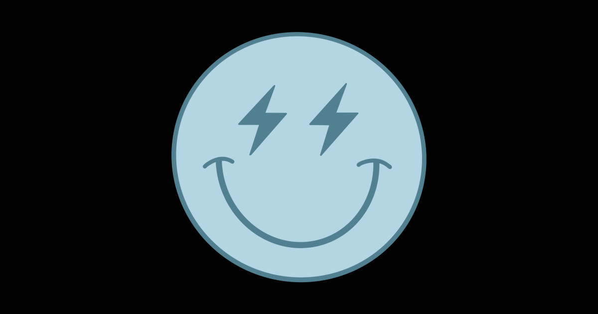 Blue lightning bolt smiley face - Smiley Face - Sticker | TeePublic