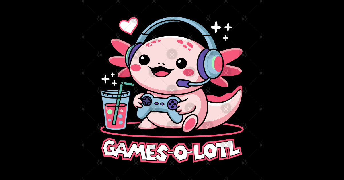 Games-O-Lotl Cute Axolotl Gamer Design - Axolotl Gamer - Sticker ...