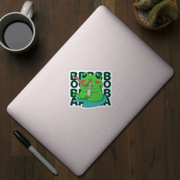 Kawaii Frog Drinking Boba Tea - Kawaii Frog - Sticker | TeePublic