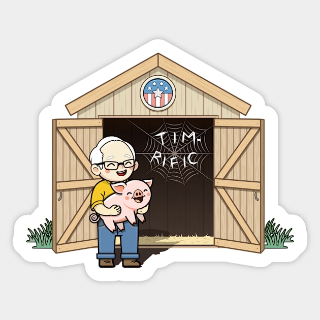 Tim Walz with Pig is Tim-rific - Tim Walz Pig - Sticker | TeePublic