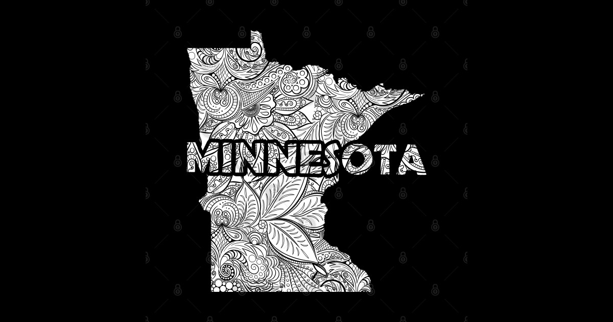 Mandala art map of Minnesota with text in white - Minnesota - Sticker ...