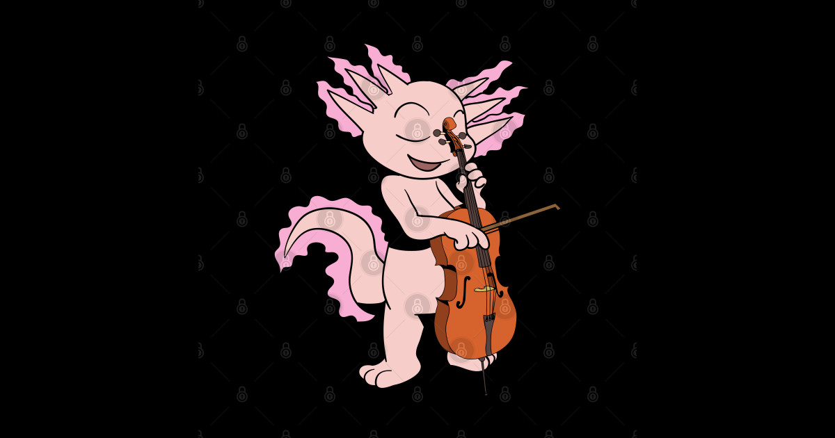 Comic axolotl plays cello - Cello Player - Sticker | TeePublic