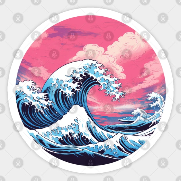 Summer Vaporwave Great Wave - Retro - Sticker | TeePublic