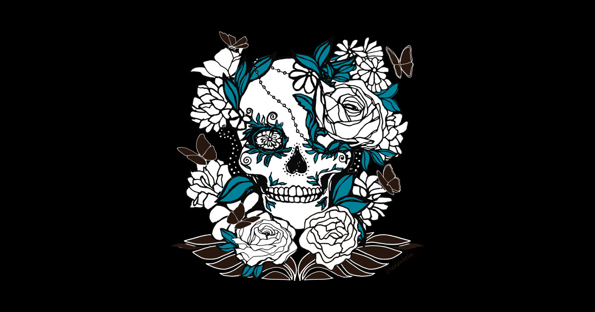 Sugar Skull with Shoulders, Black and Blue - Skull - Sticker | TeePublic