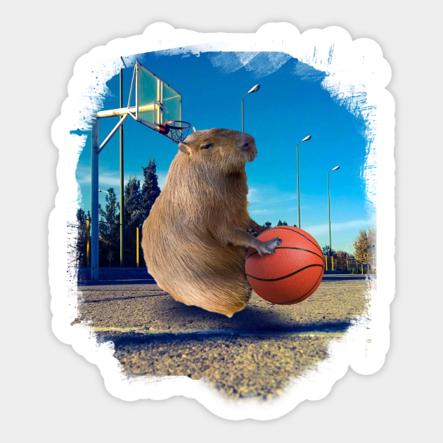 Capybara Playing Basketball - Capybara Playing Basketball - Sticker ...