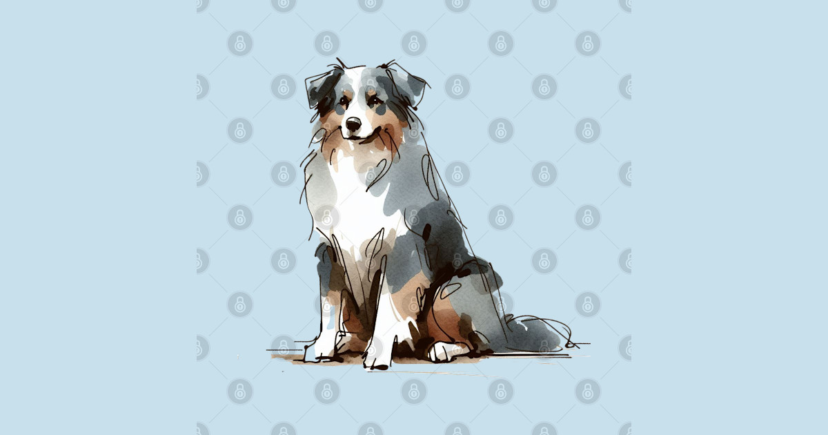 Sitt'n Pretty Australian Shepherd - Australian Shepherd Watercolor Art ...