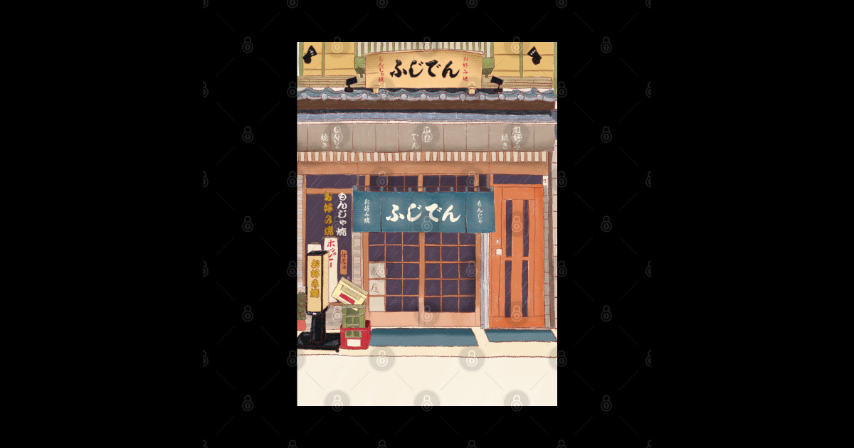 Japanese Storefront Landscape Drawing Illustration - Japanese Landscape ...