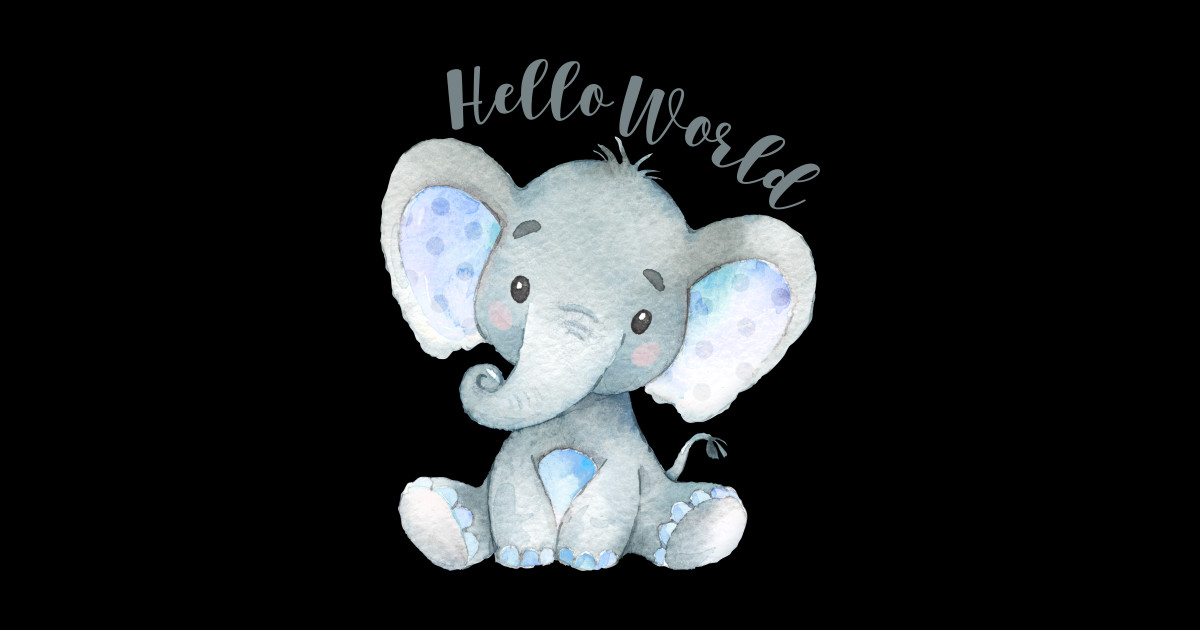 Hello World Baby Elephant Blue - Baby Elephant - Posters and Art Prints ...