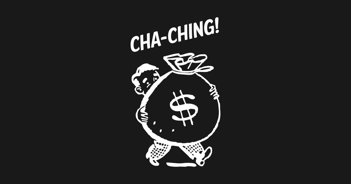 Cha-Ching! Retro Man Reseller with Money Bag - White - Cha Ching ...