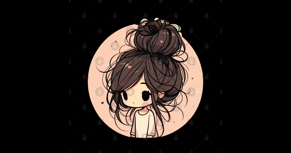 Messy bun cute girl - Messy Hair - Sticker | TeePublic