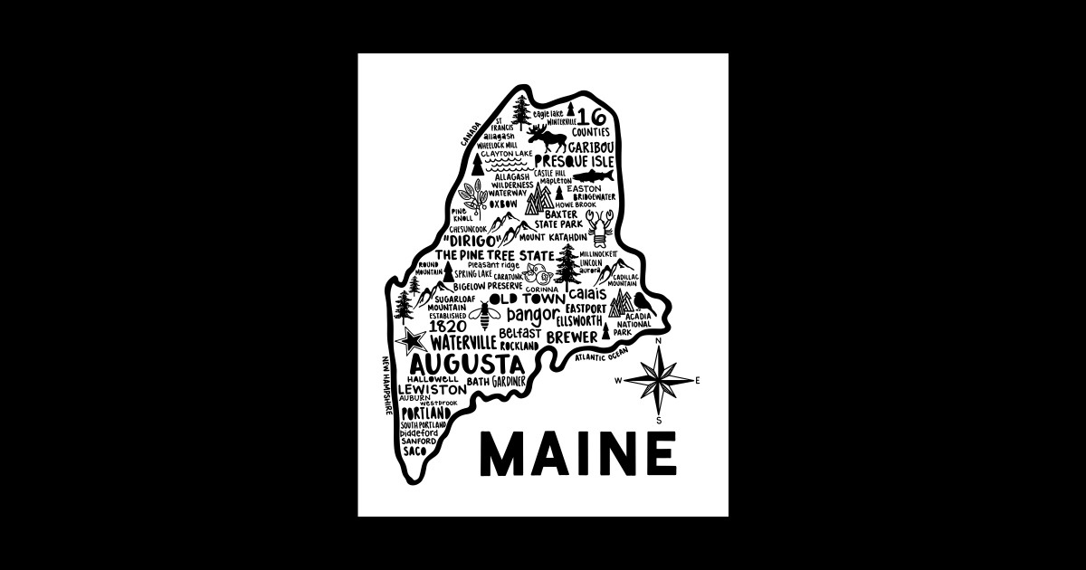Maine Map - Maine - Posters and Art Prints | TeePublic
