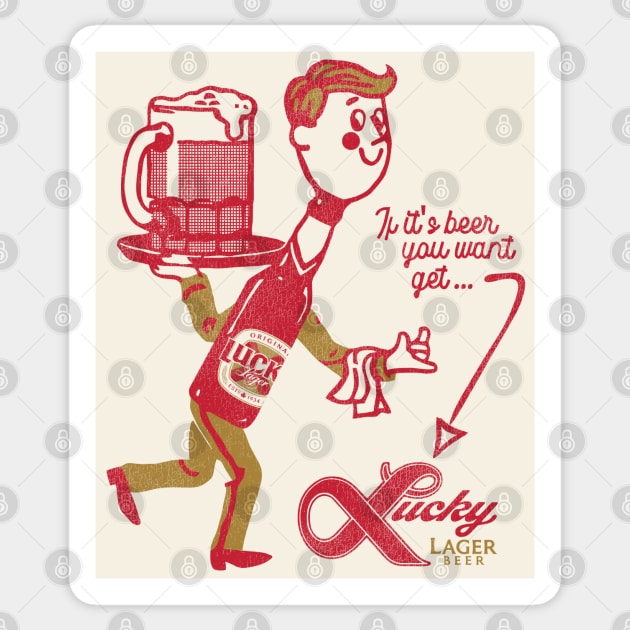 Lucky Retro Defunct Beer Man - Beer - Sticker | TeePublic