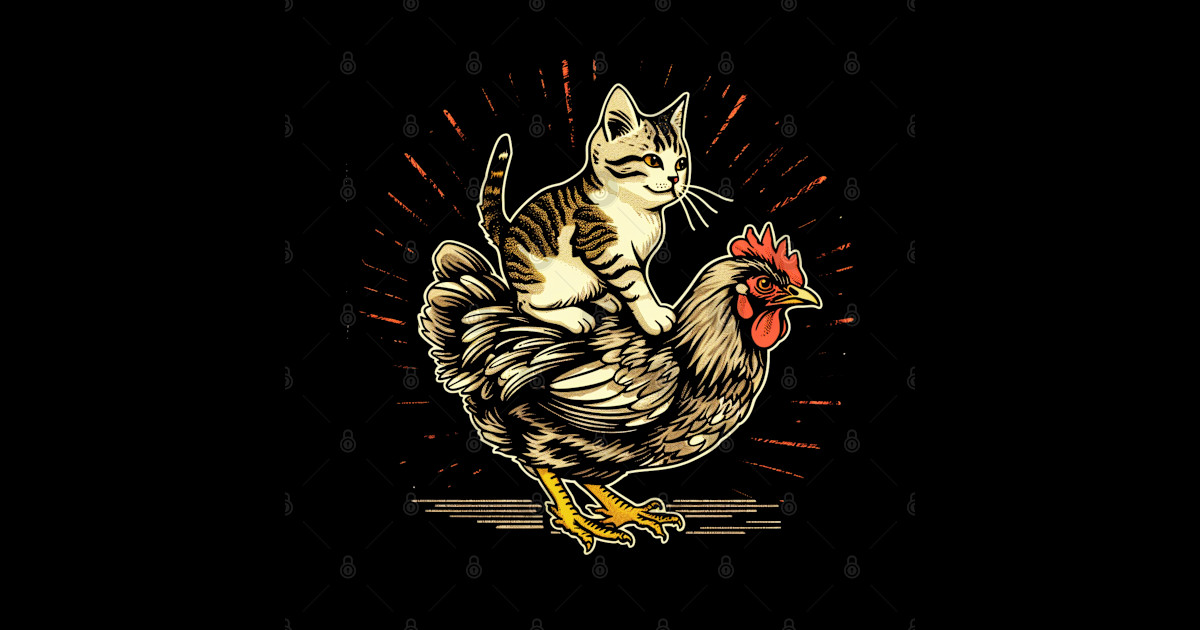 Funny Cat Riding a Chicken - Funny Cat - Sticker | TeePublic