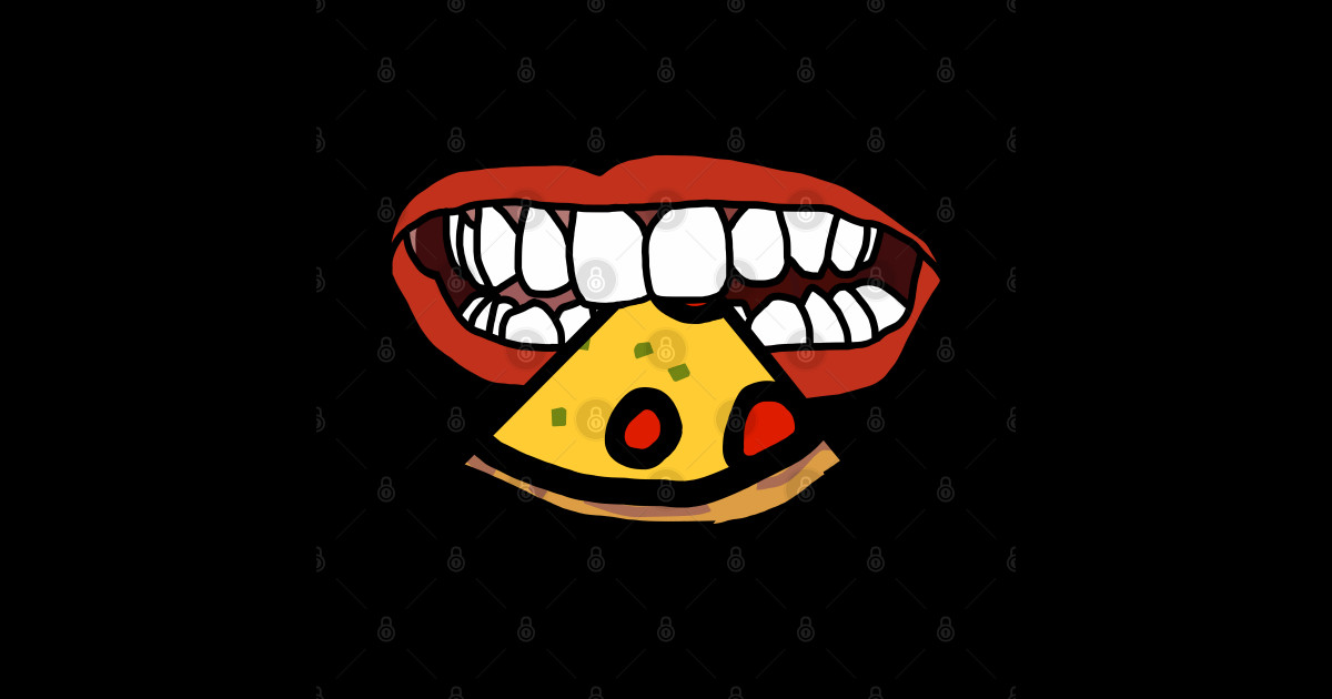 Mouth With Red Lips and White Teeth Eating Pizza Slice - Funny - Magnet ...