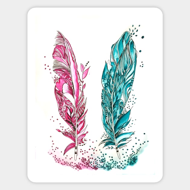 Two feathers - Jess King Artist - Sticker | TeePublic