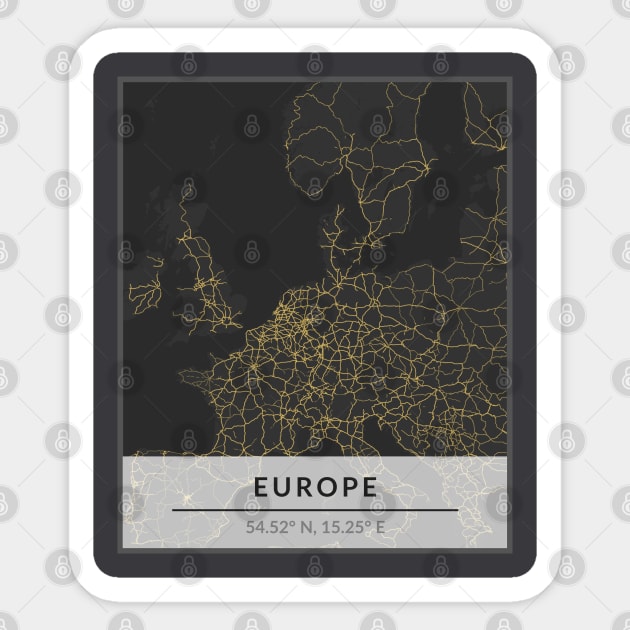 Europe Minimalist Map Art (black and gold) - Europe Map - Sticker ...