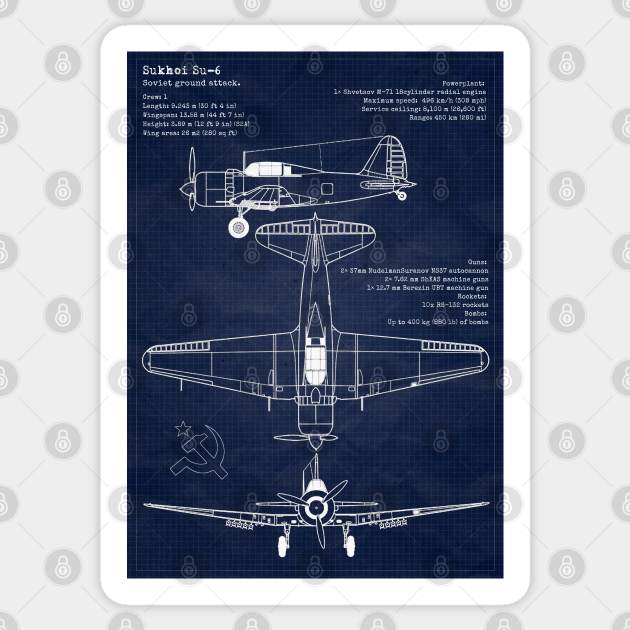 Sukhoi Su6 URSS Blueprint - Sukhoi - Sticker | TeePublic