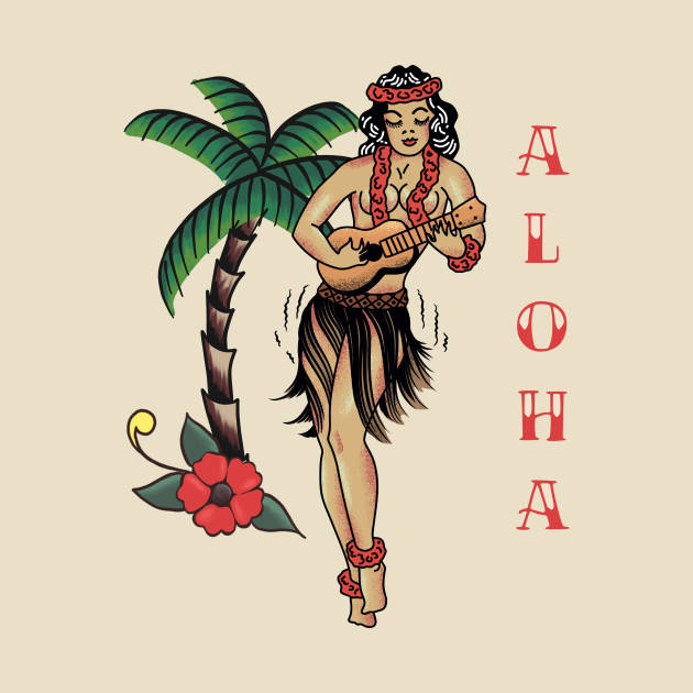 Jerry Style Traditional Aloha Hula Pinup Girl In Hawaii - Tattoo - T ...