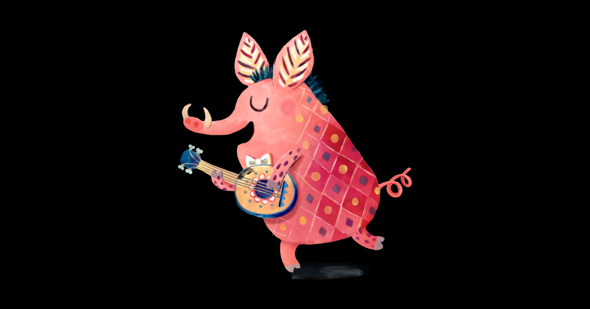 Pig playing on a banjo - Pig - Sticker | TeePublic