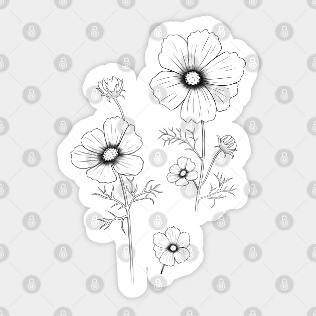 Black and white Cosmos Flower - Flower - Sticker | TeePublic